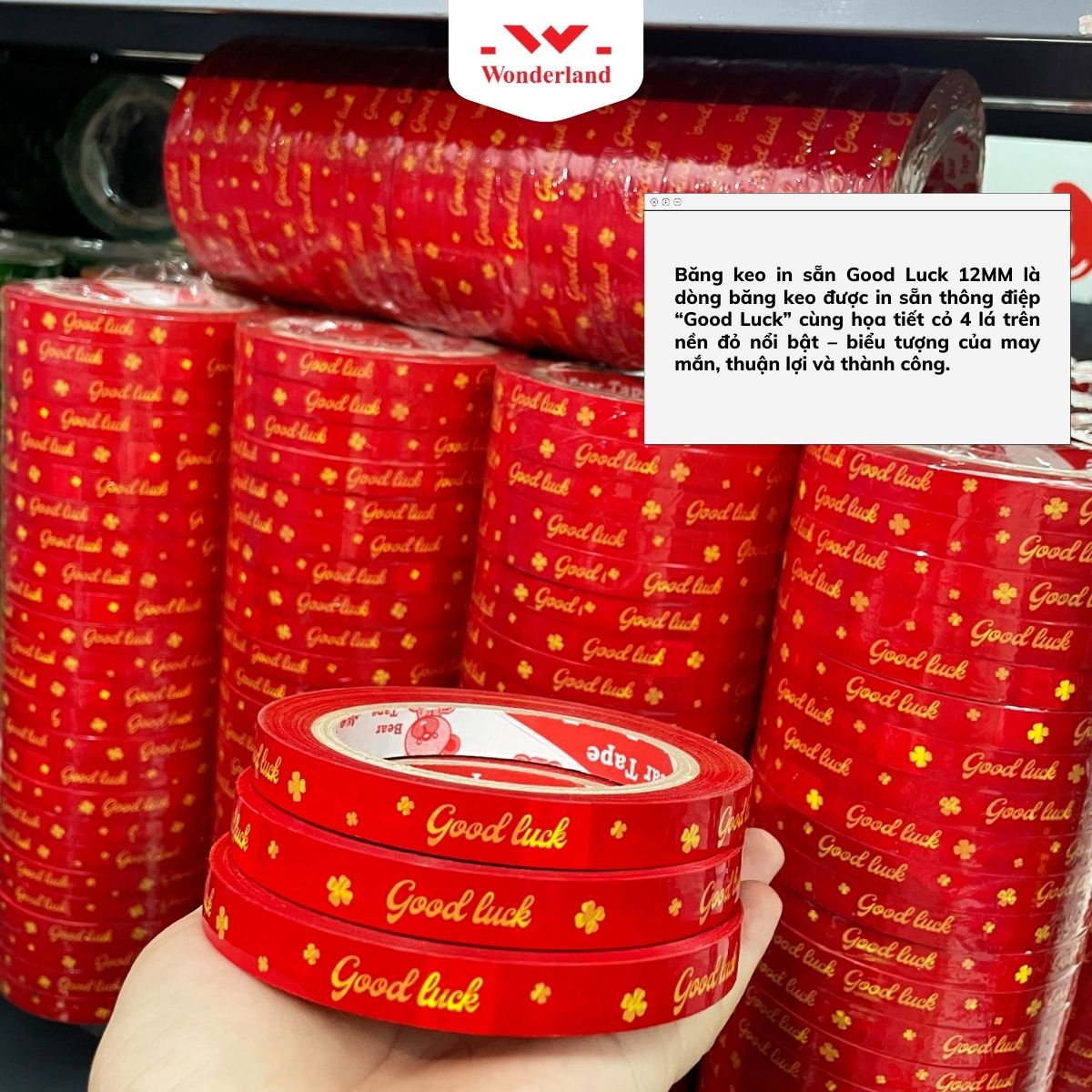 BĂNG KEO IN SẴN "GOOD LUCK" SIZE 12MM GIÁ SỈ TẠI WONDERLAND
